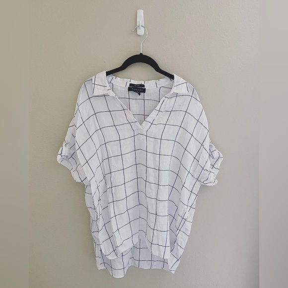 Tahari | Tops | Tahari 0 Linen Grid Window Pane Blouse | Poshmark